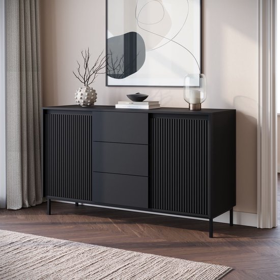 Meubella - Dressoir Orvana - Zwart - 153 cm | bol