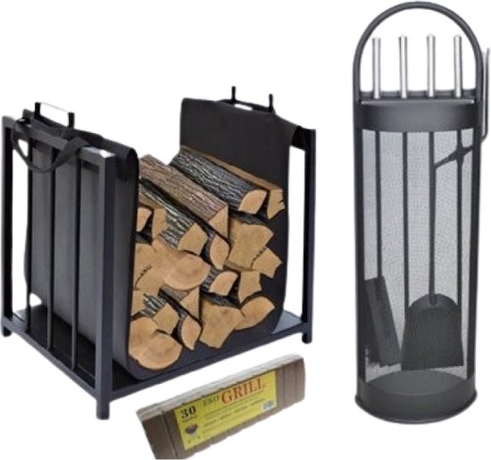 OpenHaard Set / Haardstel voor Houtkachel bestaande uit Houtmand met ...