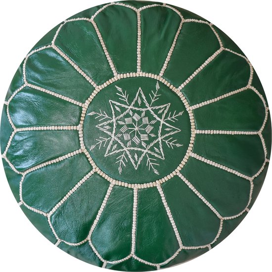 Poef Rond - Olijf Groen - Poef Leer - Handgemaakt en uniek - Gevuld ...