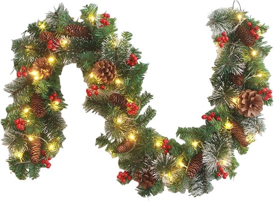 Voorverlichte Kerstslinger met Dennenappels en Rode Bessen - Buigbare ...