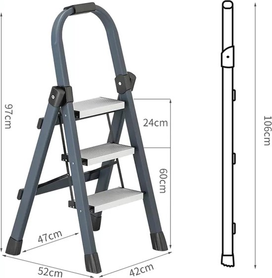 Opvouwbare 3-traps ladder met leuningen - 350 lbs | bol