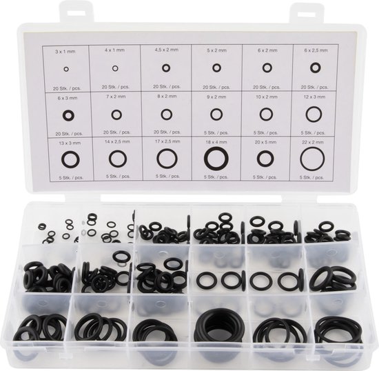NBR O-ringen assortiment - 18 soorten - 225 stuks - zwart | bol