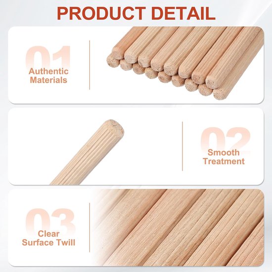 Wooden Dowel Pins 3/16" x 1" (5mm x 25mm) - Straight Dowel Bars ...