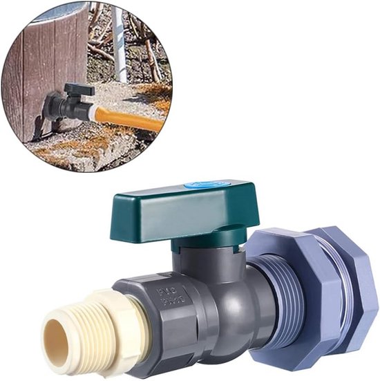 PVC Kraan met Schotfitting en Slangadapter voor Regenton of Watertank ...