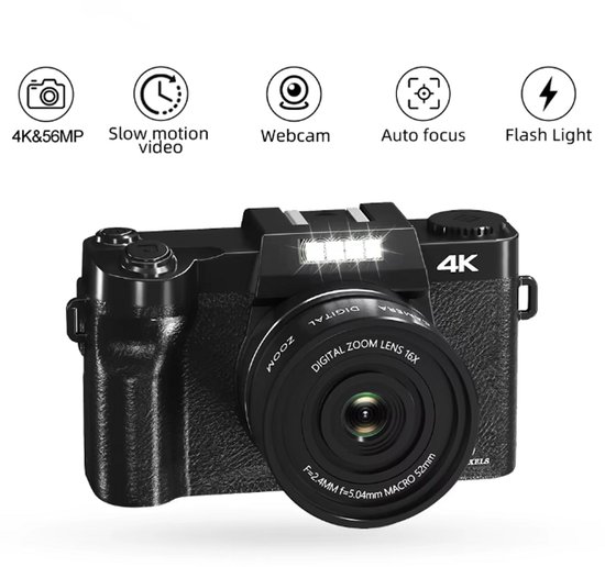 Digitale Camera 4K Vlog Camera – Fotocamera voor YouTube & Beginners ...
