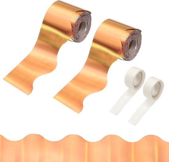 2 Rolls Bulletin Board Borders - 66.8ft Laser Gold Border - Scalloped ...