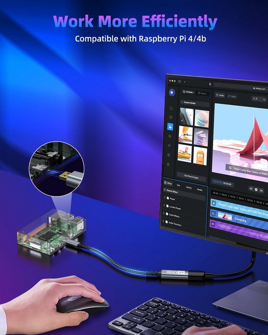 Micro HDMI naar HDMI Adapter 4K@60Hz voor Raspberry Pi, Camera's en ...