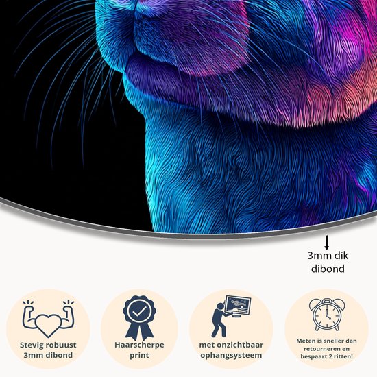 Neon konijn - Rond kunstwerk - Dibond muurcirkel - 100x100 cm | bol