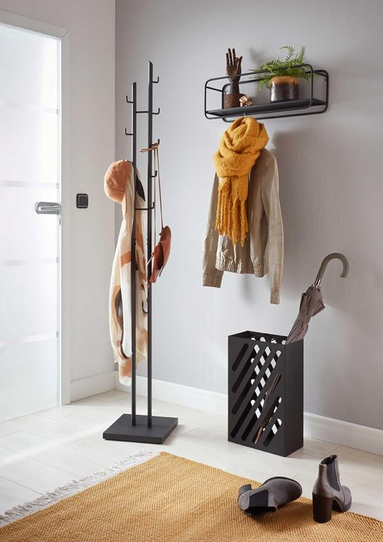 Zwarte Metalen Wandplank met Haakjes - Modern en Praktisch | bol