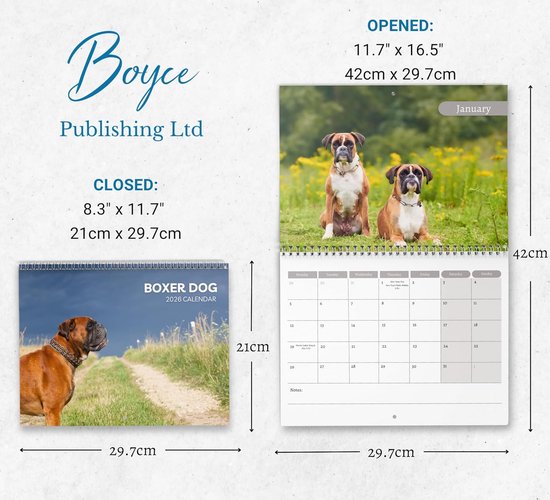 Honden Kalender 2026: Maandkalender A4 Boxer Design met Ruimte voor ...