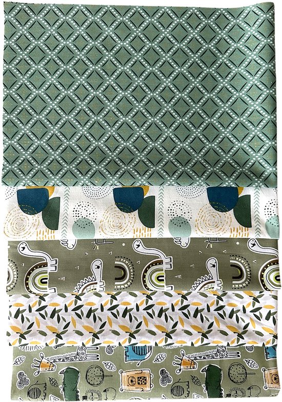 BINK Bedding - 5 lapjes - 100% katoen - Quilt Patchwork - Khaki Groen ...