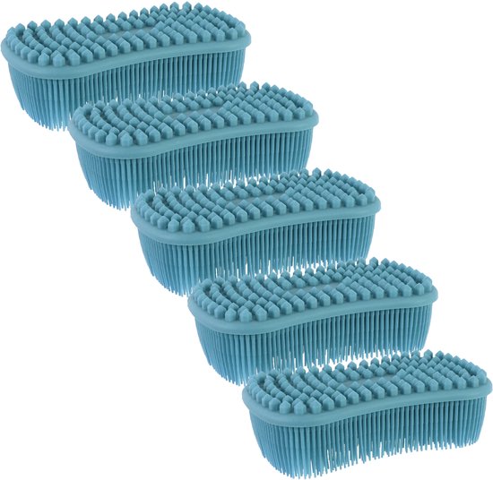 Schoonmaak afwas pannen/schalen spons - 5x - silicone- 2 zijdig - blauw ...