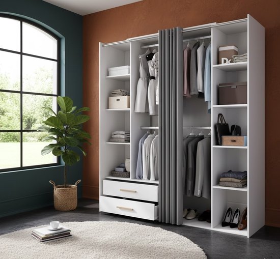 OPEN GARDEROBE MET Gordijnen - Wit | bol