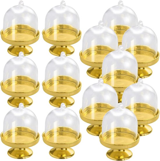 12 Pieces Mini Cake Stand - Cake Bell Glass Bell - Cake Plate with Hood ...