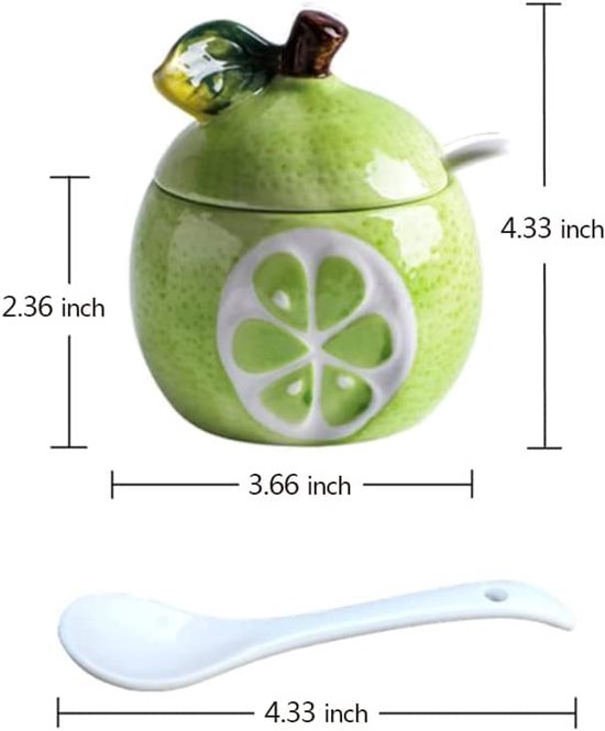 Keramische suikerpot en voorraadpot met deksel en lepel - Groene Pomelo ...