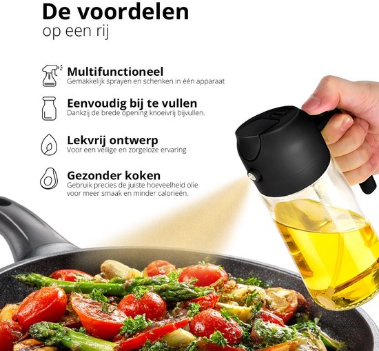Navazz Olijfolie sprayer - 2-in-1 spray- en schenkfunctie - Glas - Olie ...