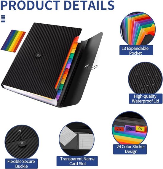 1 stuk uitbreidbare map met 13 vakken - Documentenmap A4 - Document ...