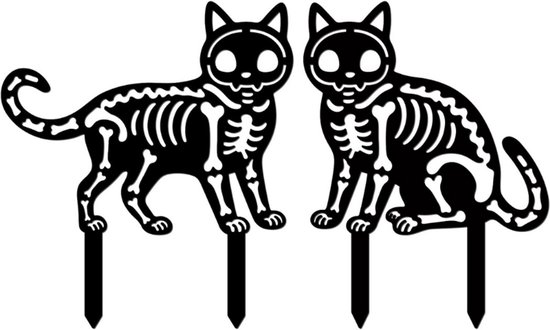 2 Stuks Halloween Schedel Kat Tuin Palen - Zwarte Kat Silhouet Metalen ...