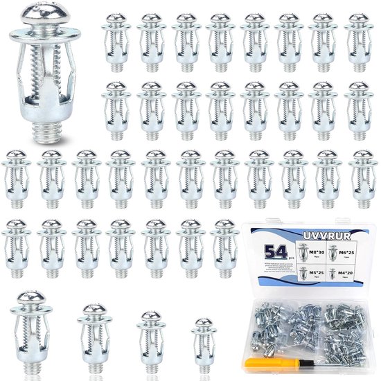 54 Pieces Metal Hollow Wall Plugs - M4-M8 Petal Nuts Screws - Aluminium ...