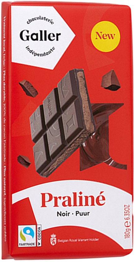 Dark chocolate tablet with praline filling Galler Noir Praline, 180 g | bol