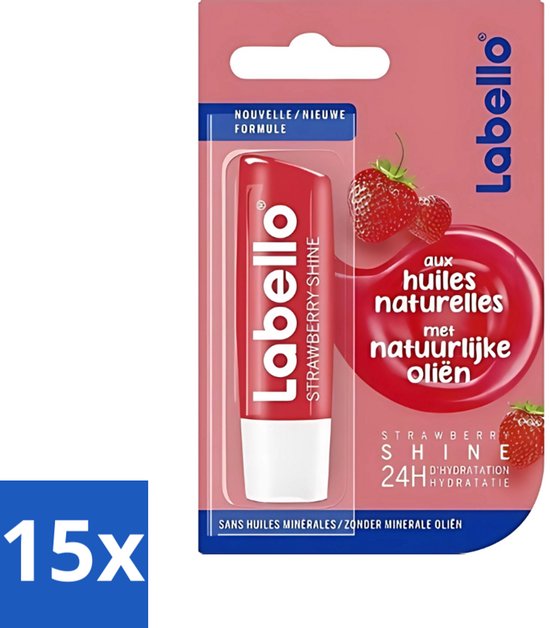 15 x Labello - Fruity Shine Strawberry - Lippenbalsem - Aardbei & Glans ...
