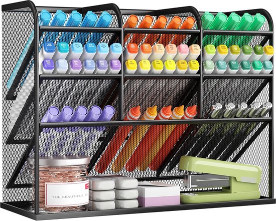3 Tier Mesh Desk Organizer, 10 compartimenten pennenhouder voor bureau ...
