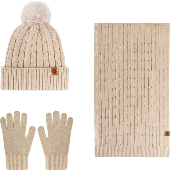 3-in-1 muts, sjaal en handschoenen voor dames - Winterwarmte ...