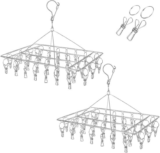 Qualsen RVS droogrek met clips - set van 2 droogrekhangers met 36 ...