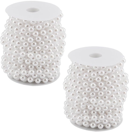 TRANKIELO® - Kralenketting 2 stuks - 10m x 8mm, witte parelsnoer ...