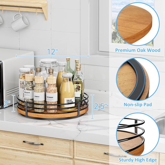 Famanu - 12" Lazy Susan Draaitafel Organizer – Eikenhout Lazy Susan ...