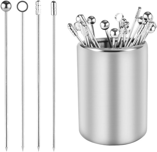 Cocktail Pickers and Holder Set, 28pcs Metal Cocktail Pickers for ...