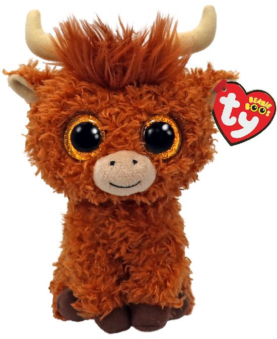 Ty knuffel Beanie Boo Alfie Highland Cow bruin 15cm pluche speelgoed. | bol