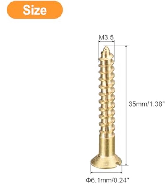 Brass Wood Screws, Pack of 20, M3.5x35mm, Slotted Drive, Countersunk ...