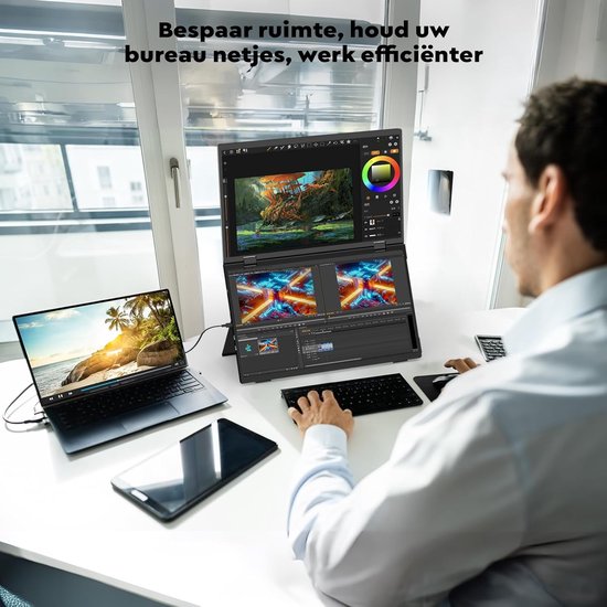 15.6" Draagbare Monitor – Full HD 1080p IPS Scherm met 360° Rotatie ...