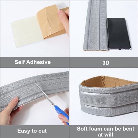 GORGECFAFT 2.3m x 79mm 3D Wall Border Foam Flexible Wallpaper Border ...