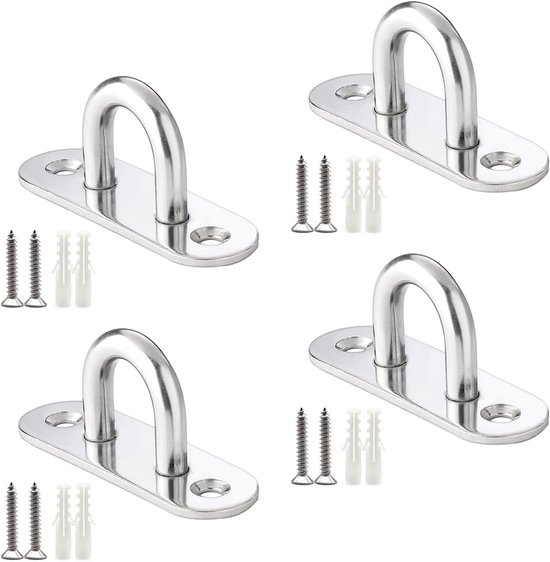 Stainless Steel Ceiling Hooks - 4 Pieces M6 Eye Plates - Hanging Item ...