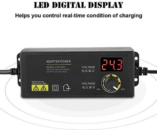 9-24V 3A 72W instelbare DC-voedingsadapter, instelbare spanningsvoedingsadapter met... | bol