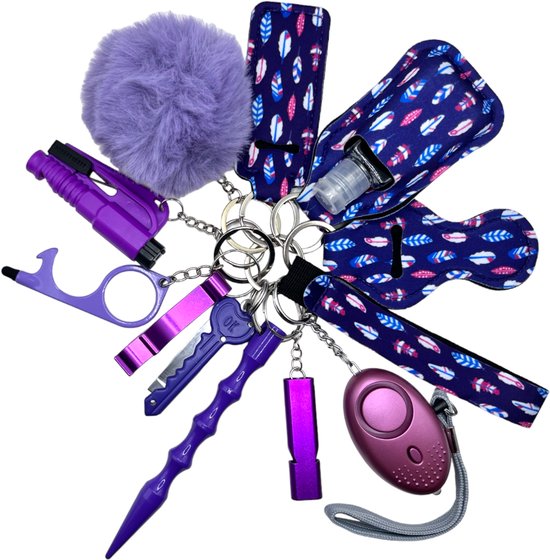Keychain Ella - zelfverdediging sleutelhanger - 13 accessoires - paars ...