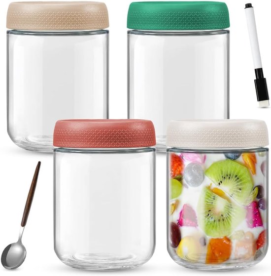 Overnight Oatmeal Jars met Deksels - 500 ml - Blikken voor Inmaken met ...