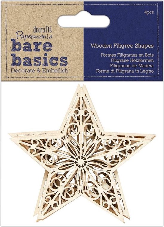 Papermania: Bare Basics Wooden Filigree Shapes Star (4pcs) (PMA 174512 ...