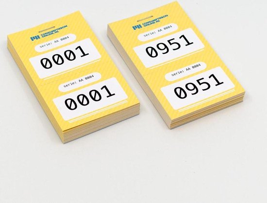 Loterij loten basic groot • dubbel genummerd • 1 t/m 1.000 • geel | bol