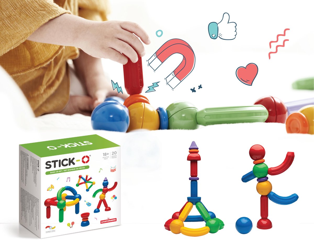 Stick-O Basic Set - 20 onderdelen - magnetisch speelgoed - speelgoed 1 ...