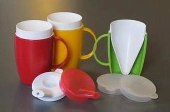 Isolerende beker trechtervorm met 1 handvat- geel/wit | bol.com