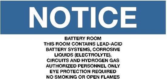 Sticker 'Notice: This rooms contains lead-acid batteries' 50 x 100 mm ...