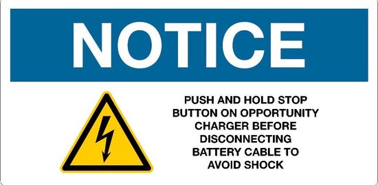 Sticker 'Notice: Push and hold stop' 100 x 50 mm | bol