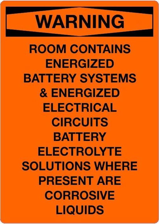 Sticker 'Warning: Room contains energized battery systems' 210 x 148 mm ...