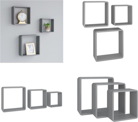 vidaXL Wandschappen kubus 3 st MDF grijs - Wandschap - Wandschappen - Zwevend Schap -... | bol