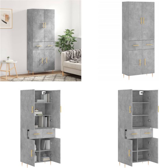 vidaXL Hoge kast 69-5x34x180 cm bewerkt hout betongrijs - Hoge Kast ...