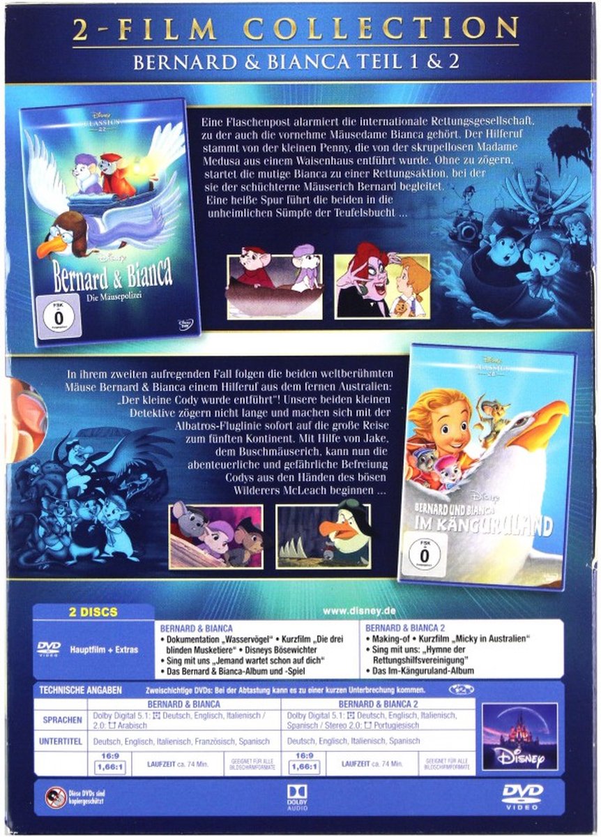 Bernard und Bianca 1+2 (Disney Classics) / 2 DVDs (Dvd), Bernard Fox ...