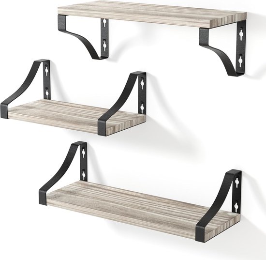 Wandplanken, 3 stuks, natuurlijke houten wandplanken, gelaagde zwevende ...